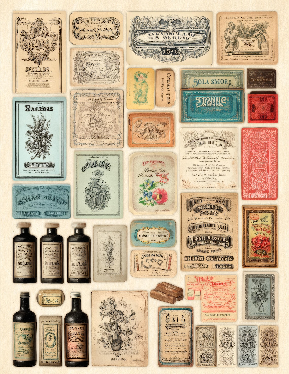 Vintage Library & Catalog Card Ephemera Printable, Aged Paper Collage ...