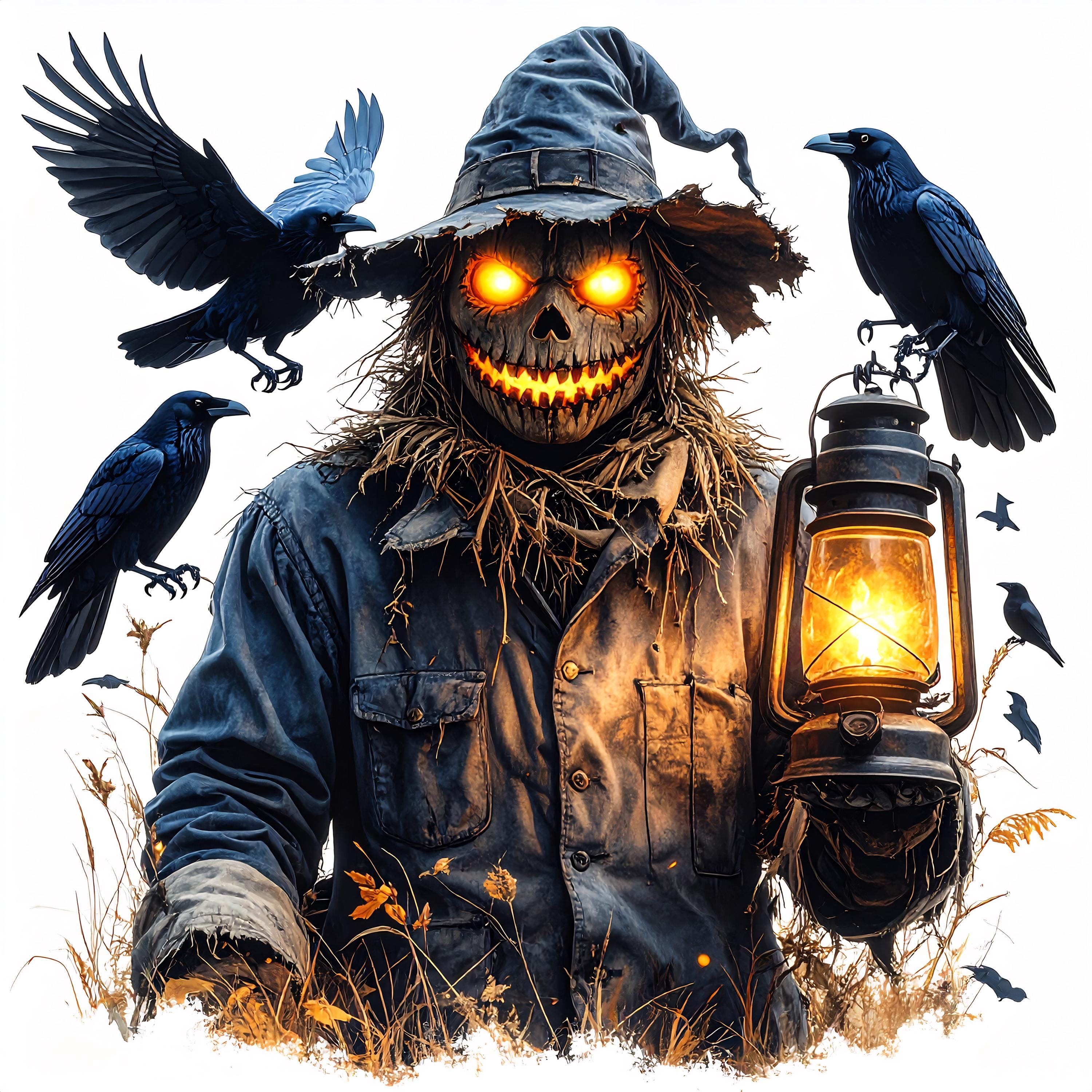 Eerie Scarecrow Clipart With Stitched Burlap Face Glowing Eyes and ...