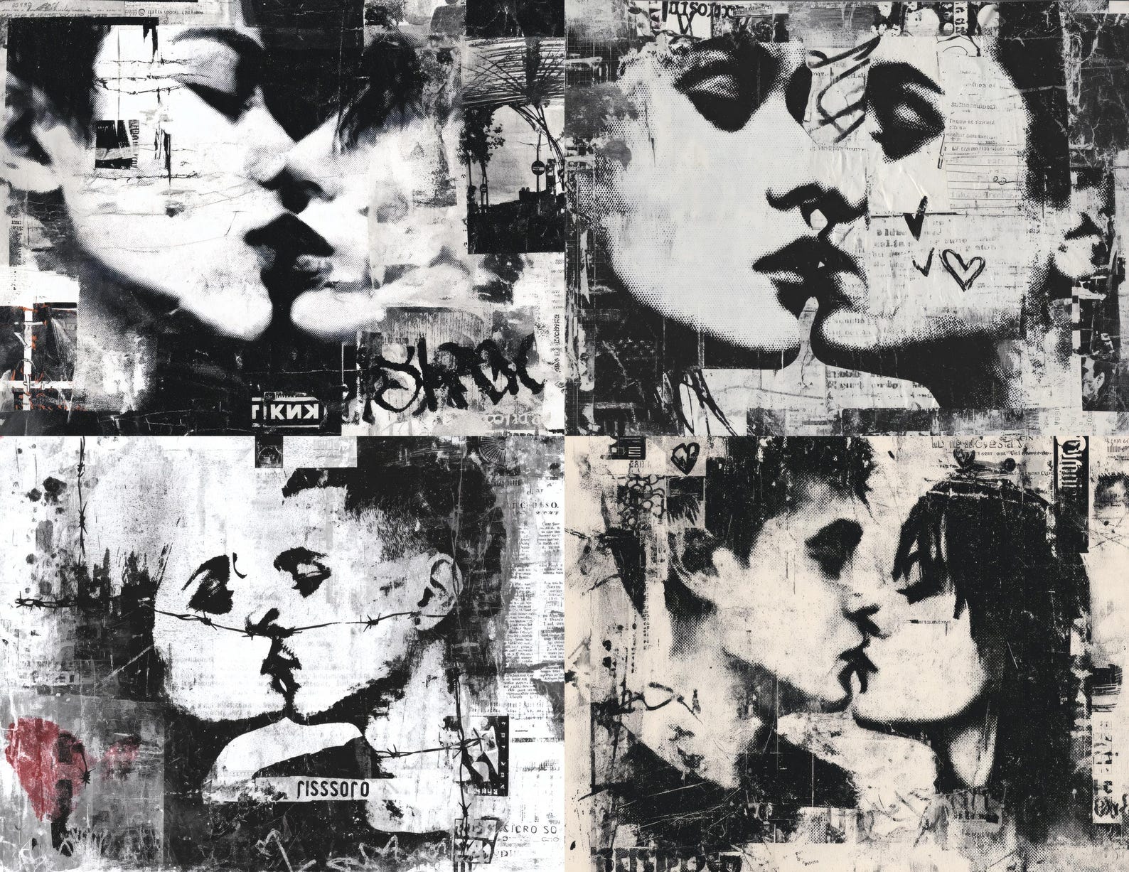 Punk Zine Junk Journal Pages, Distorted Couple Collage, Graffiti Barbed ...