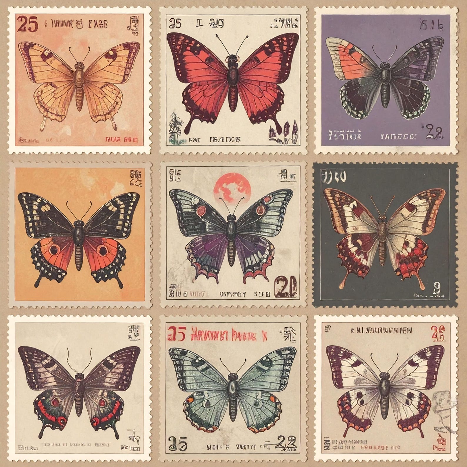 Vintage Butterfly & Insect Stamp Collage Sheets, Printable Ephemera ...