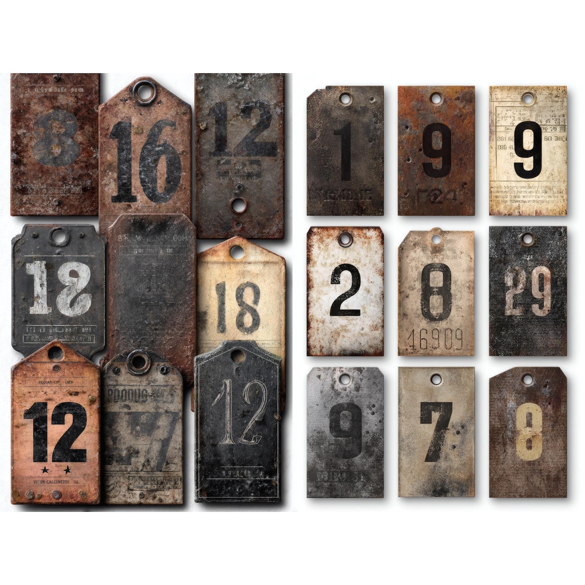 Printable Grunge Number Tags Collage Sheet Industrial Ephemera ...