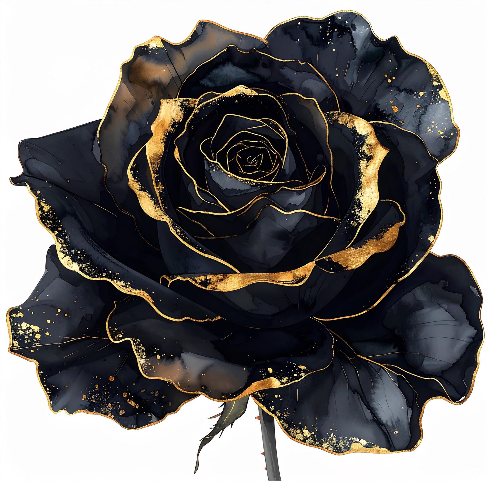 12 Black and Gold Rose Clipart Luxury Floral Art for Wedding ...
