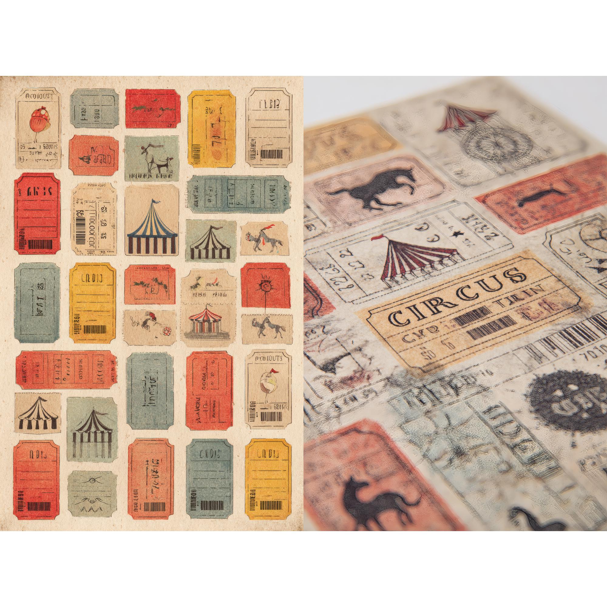 Printable Circus Ticket Collage Sheet Vintage Entry Passes Ephemera ...
