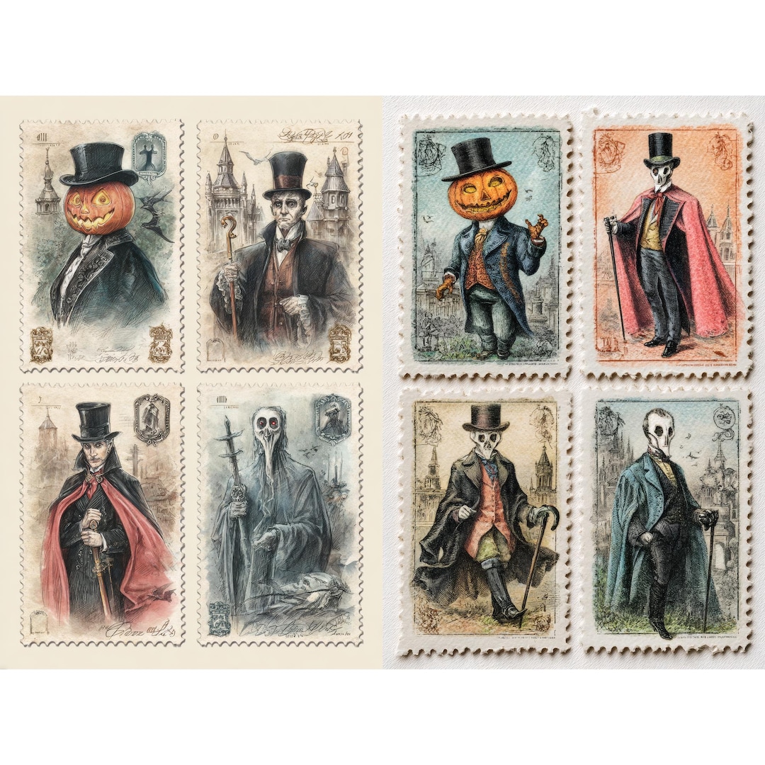 Haunted Halloween Postage Stamps Printable Creepy Vintage Ephemera ...