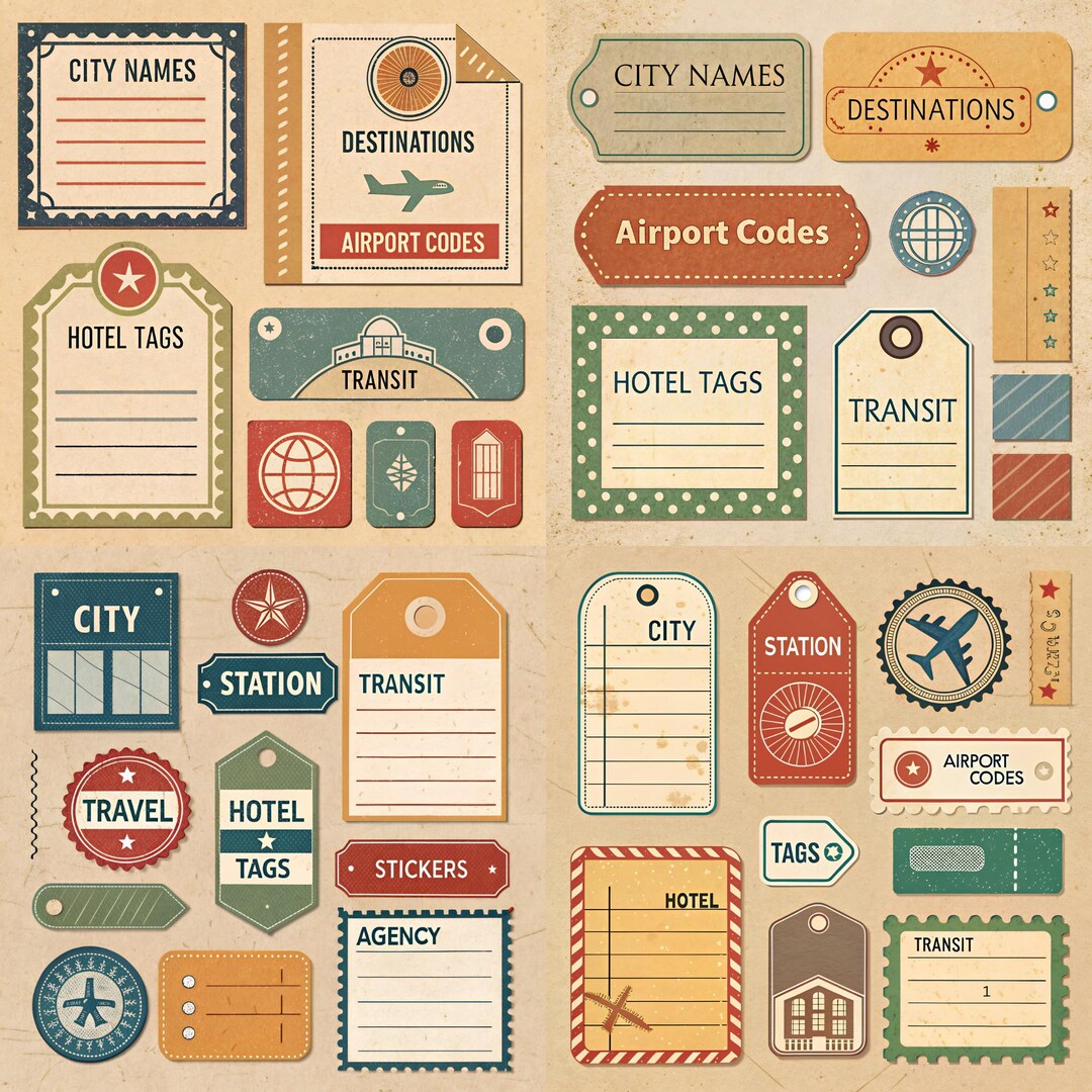 Vintage Travel Labels Printable | 90+ Retro Ephemera Stickers | Junk ...