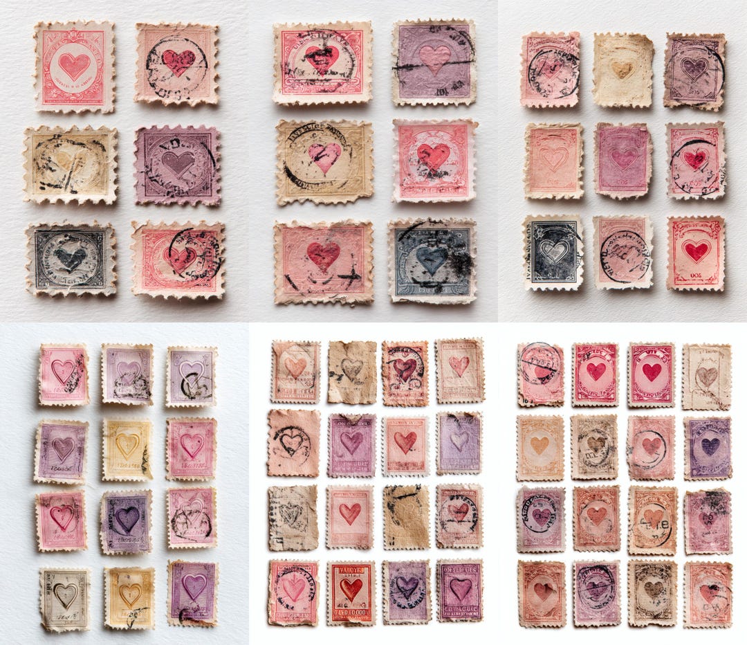 Vintage Valentine Postage Stamps, Love Stamp Ephemera, Romantic Journal ...