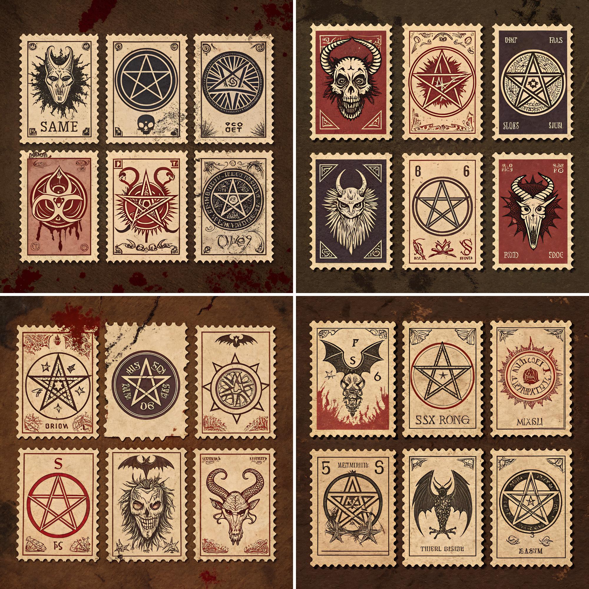 Vintage Horror Stamp Collage Sheets, Occult Sigils & Runes, Vintage ...