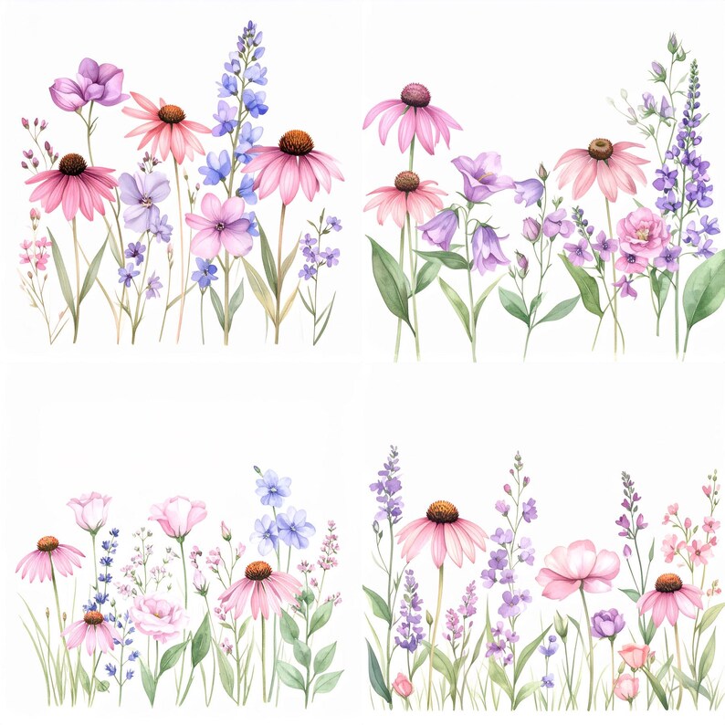 12 Boho Wildflower Watercolor Print Set Soft Meadow Floral Art for ...