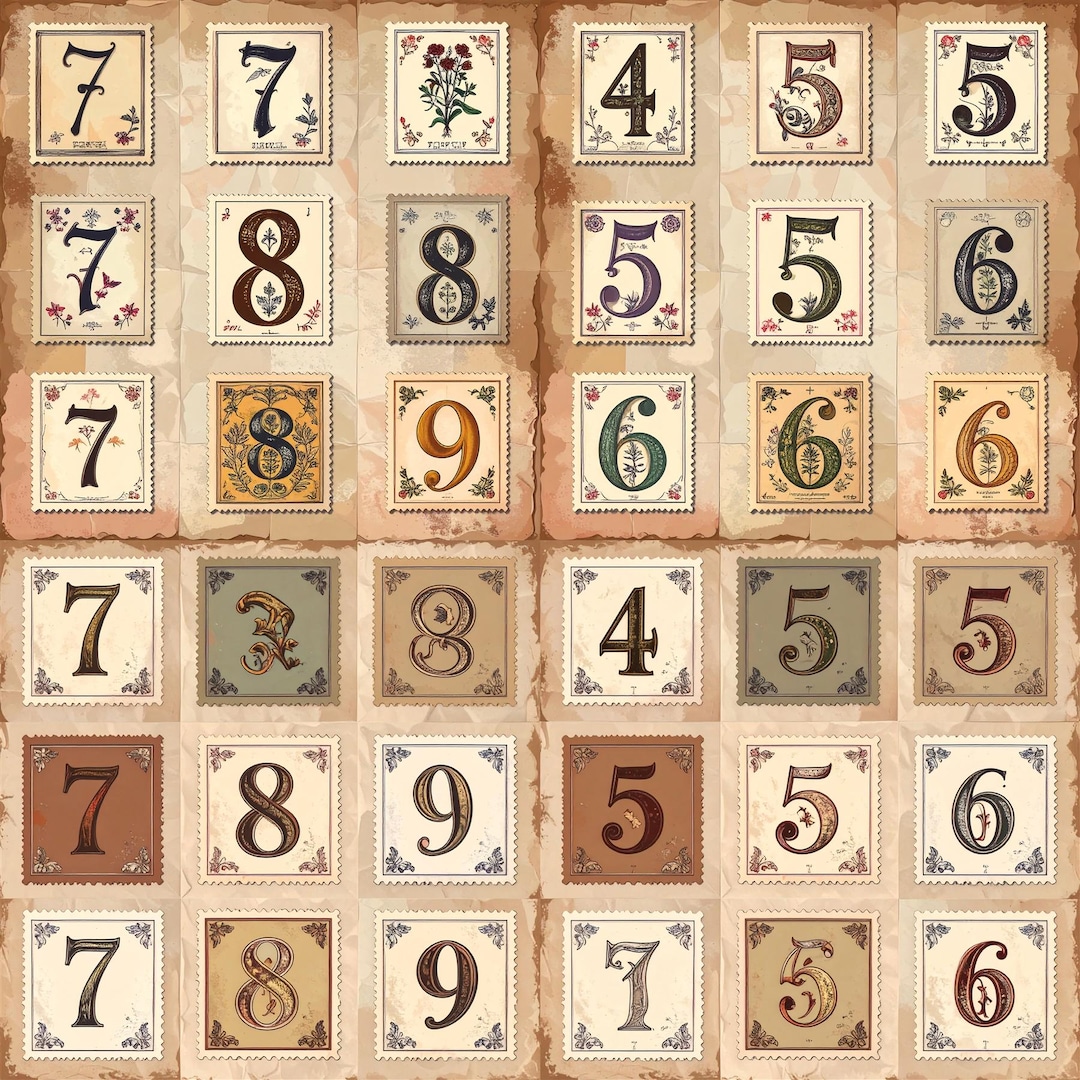 Number Postage Stamps Collage Sheet for Junk Journal Printable Ephemera ...