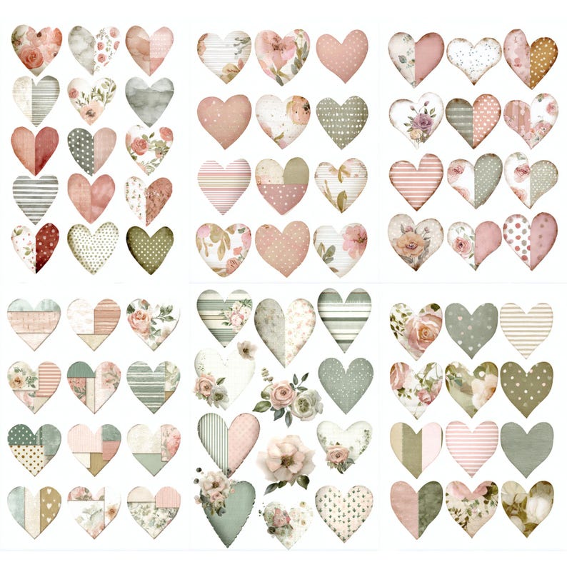 Patchwork Heart Labels Printable, Valentine Junk Journal Ephemera ...