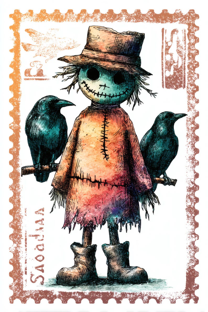 Halloween Postage Stamp Clipart Bundle Vintage Spooky Ephemera Ghost ...