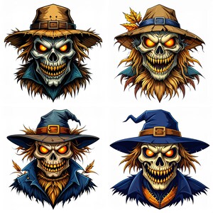 Scary Scarecrow Face Clipart Creepy Halloween Straw Man Horror Pumpkin ...