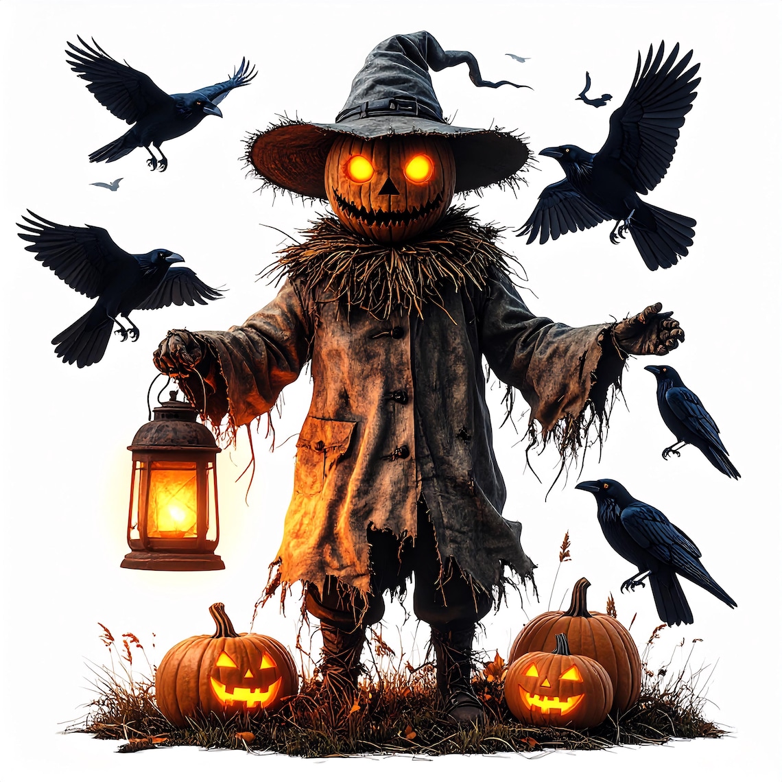 Eerie Scarecrow Clipart With Stitched Burlap Face Glowing Eyes and ...