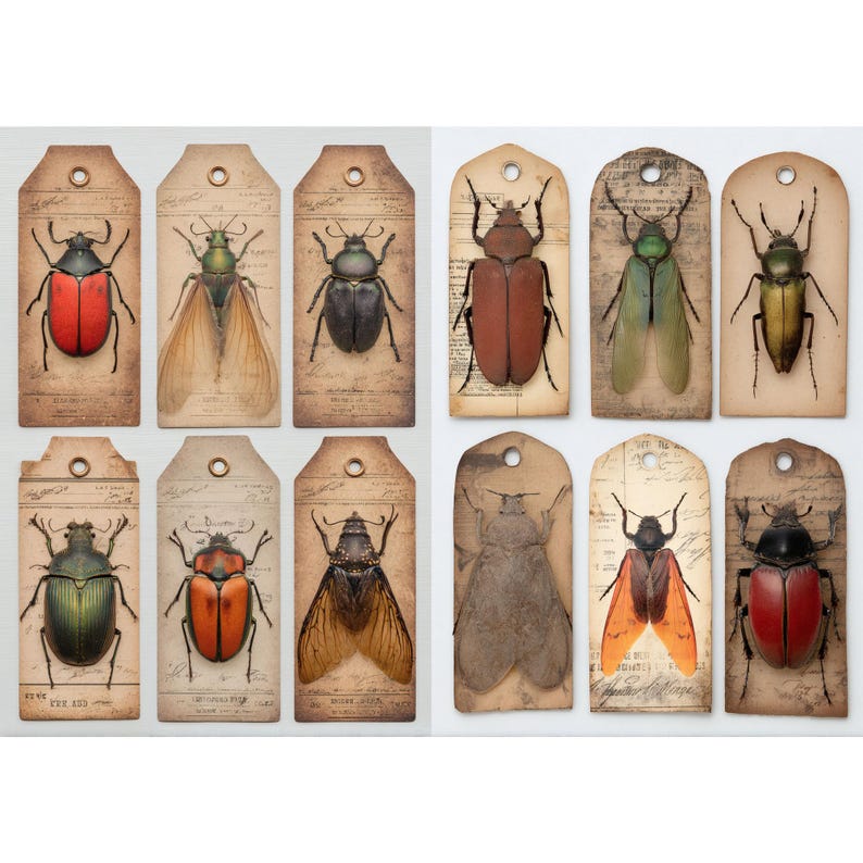 Butterfly Pocket Labels and Tags, Insect Junk Journal Ephemera, Vintage ...
