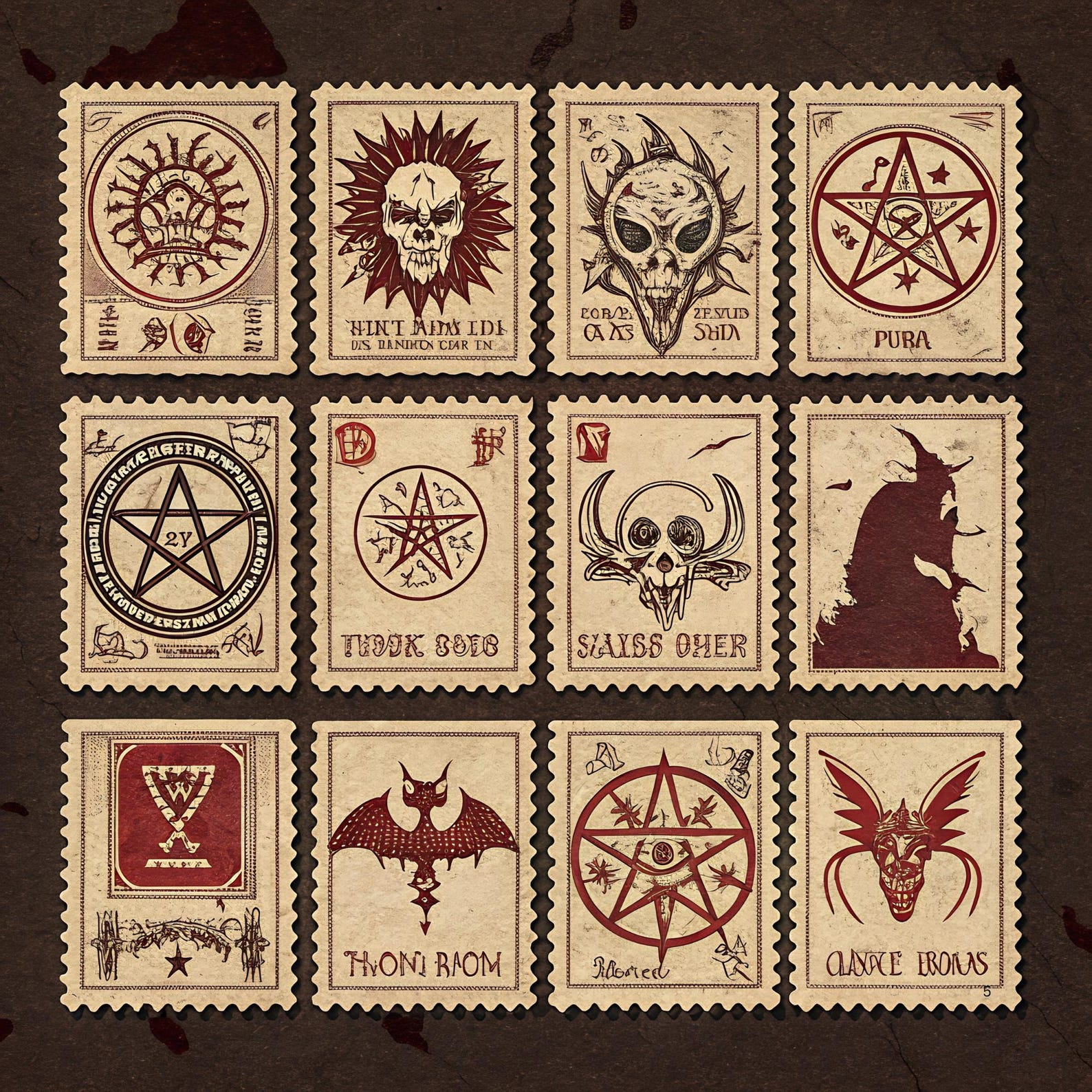 Vintage Horror Stamp Collage Sheets, Occult Sigils & Runes, Vintage ...