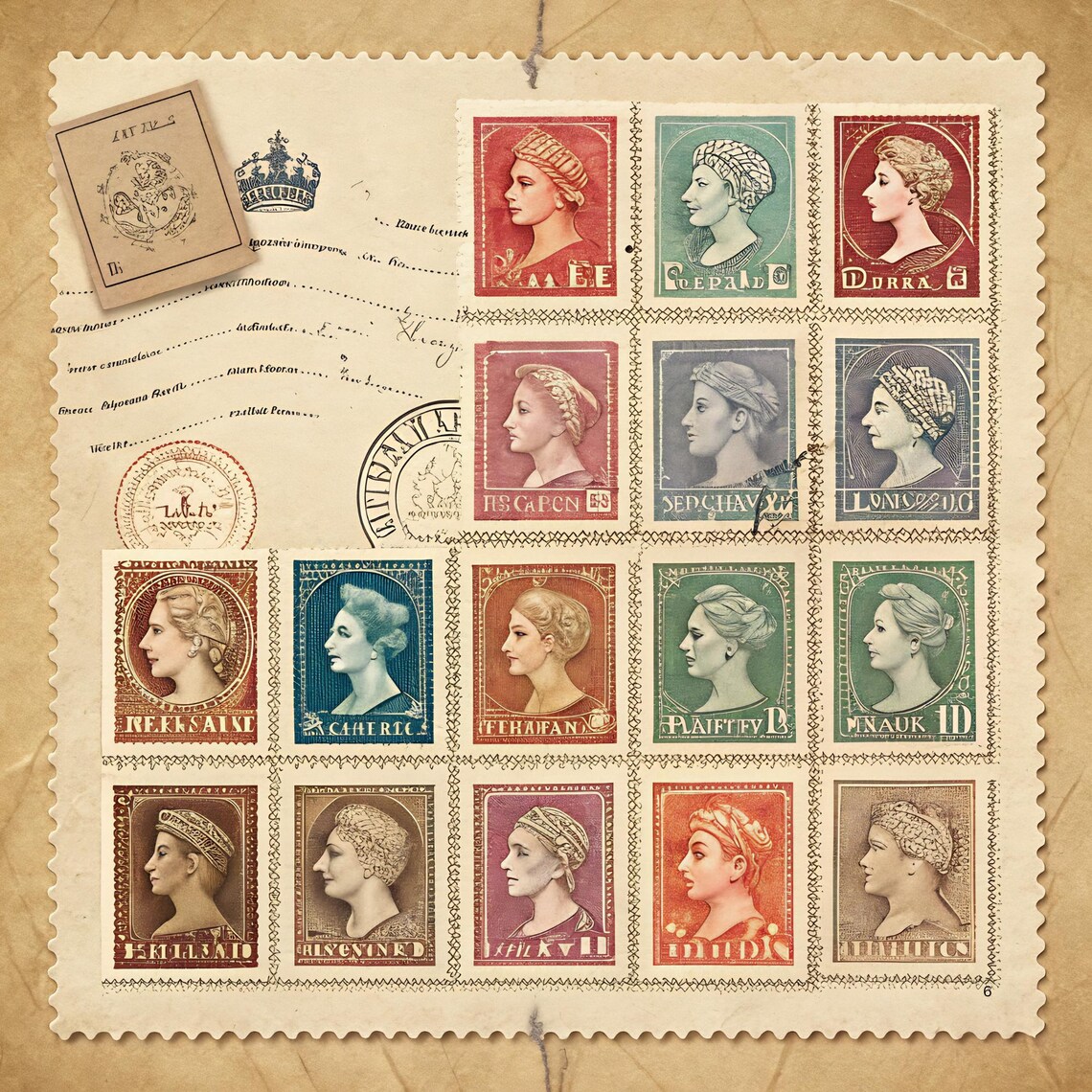 Vintage British Postage Stamp Ephemera, Printable Collage Paper, Stamps ...