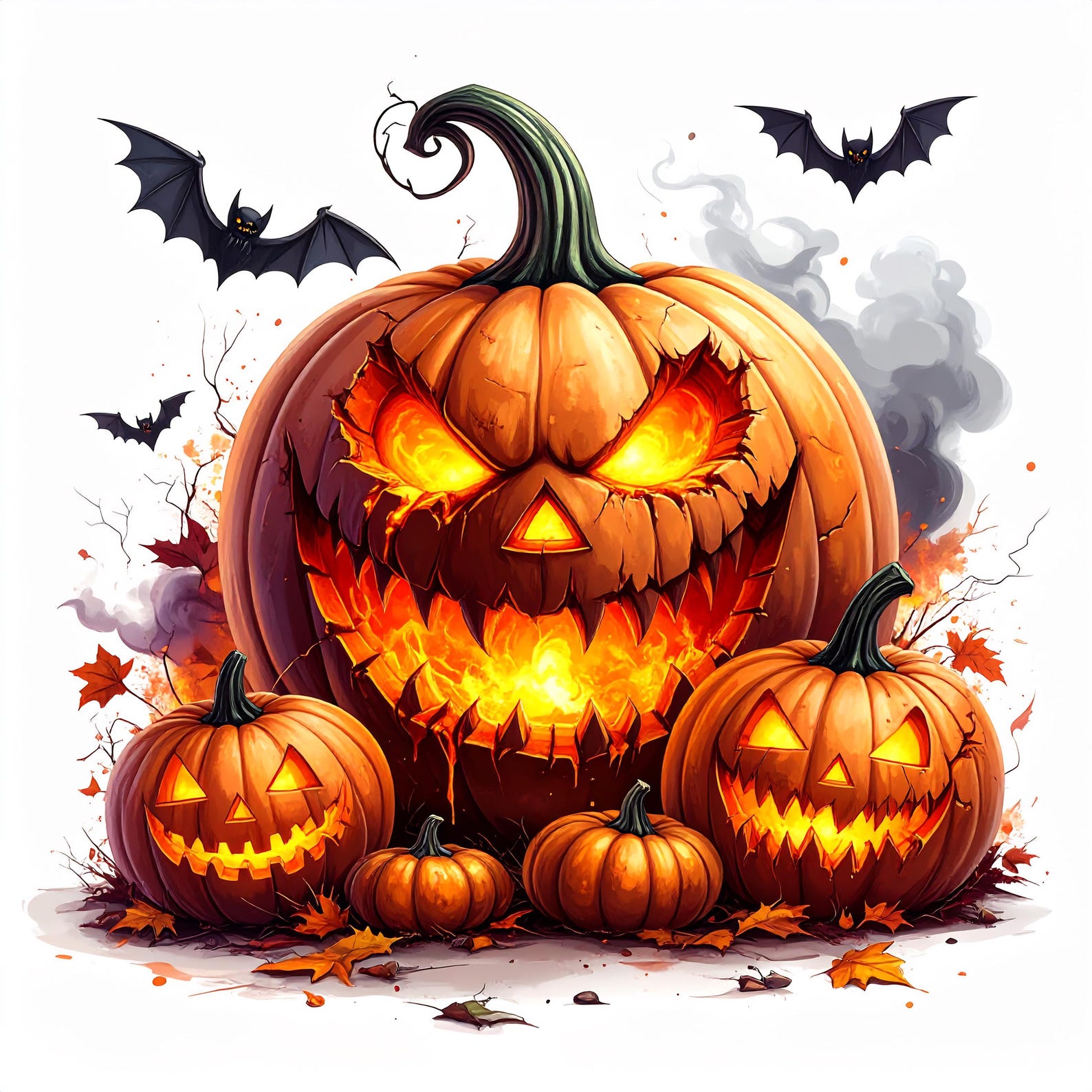Evil Pumpkin Monster Clipart With Glowing Cracks and Molten Lava Creepy ...