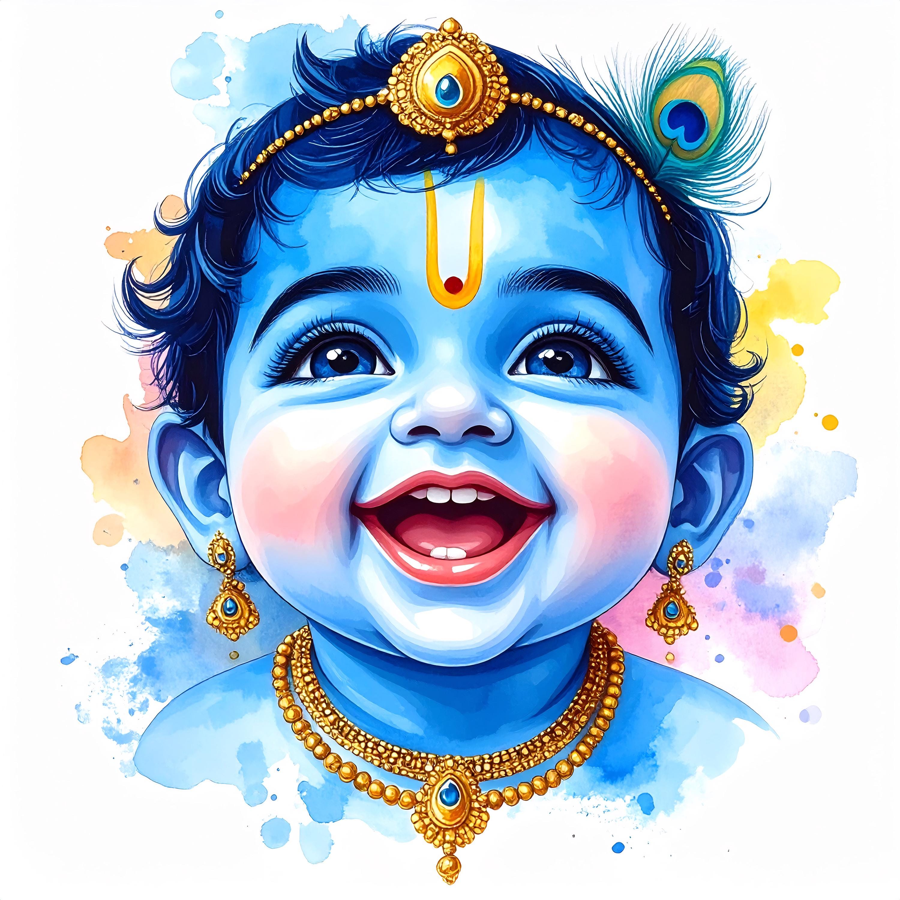 Baby Krishna Wall Art With Cute Gopal Paintings Hindu Nursery Room ...