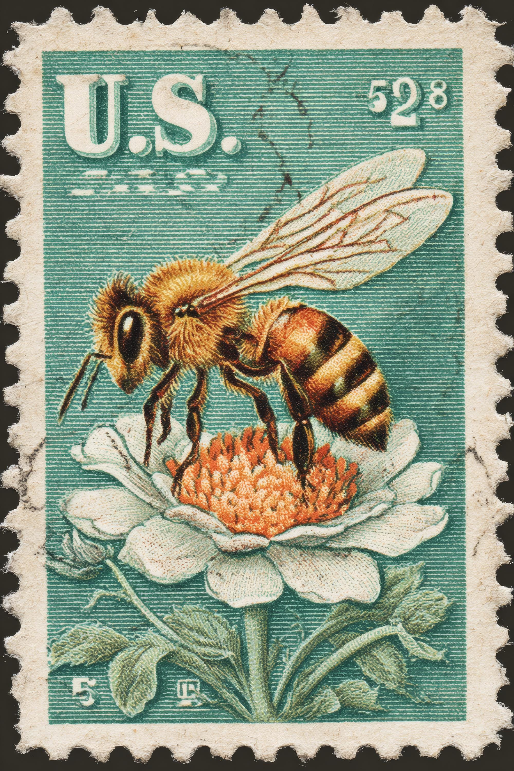 12 Vintage Bee Postage Stamps Honeycomb Ephemera Collection Retro Bee ...