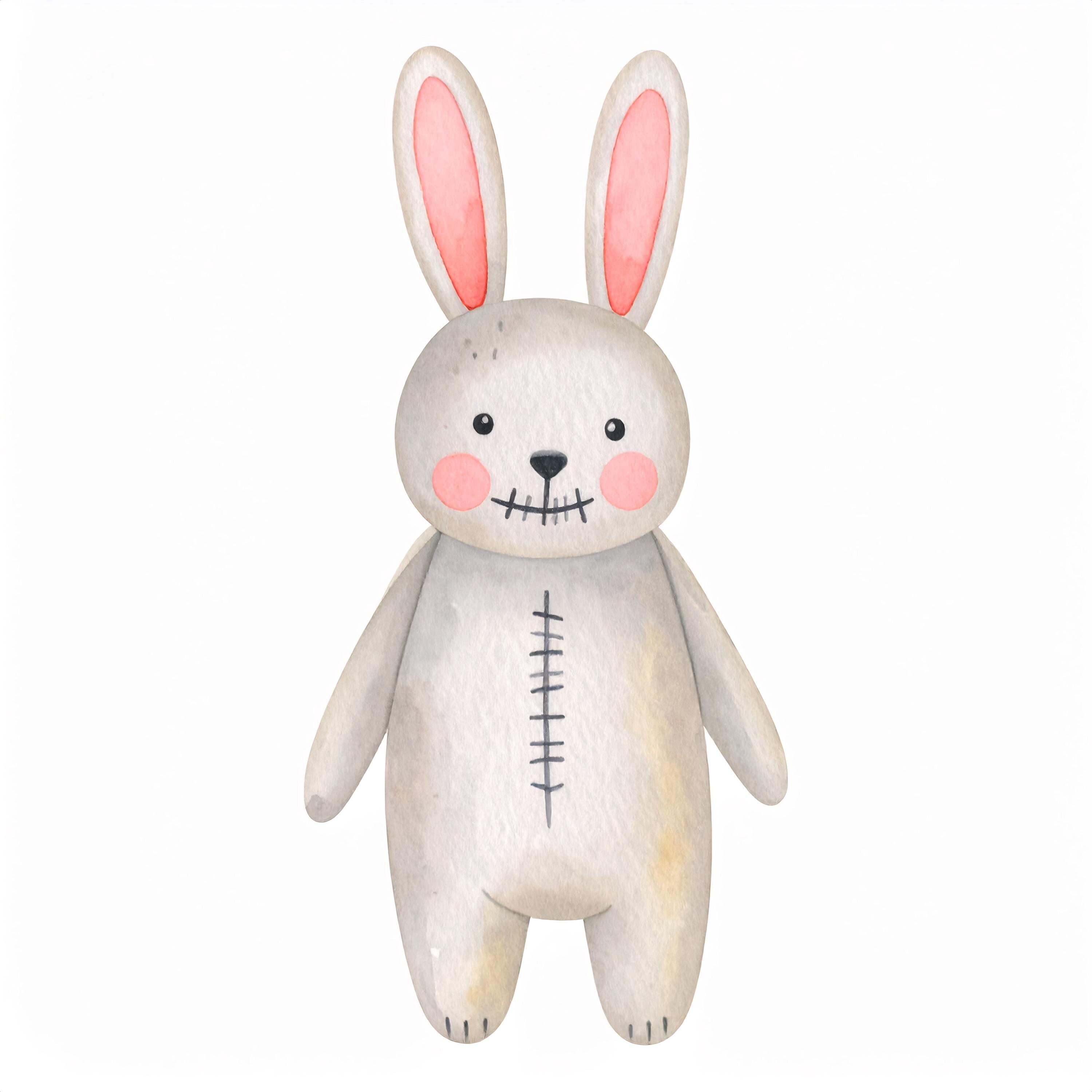 8 Pastel Bunny Clipart Creepy Cute Plush Rabbit Watercolor Stitched ...