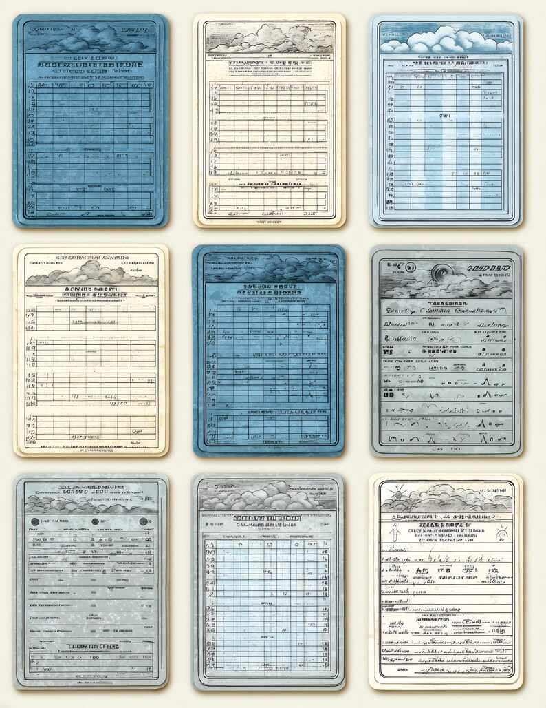 Retro Weather Record Cards Printable, Meteorology Ephemera Labels ...