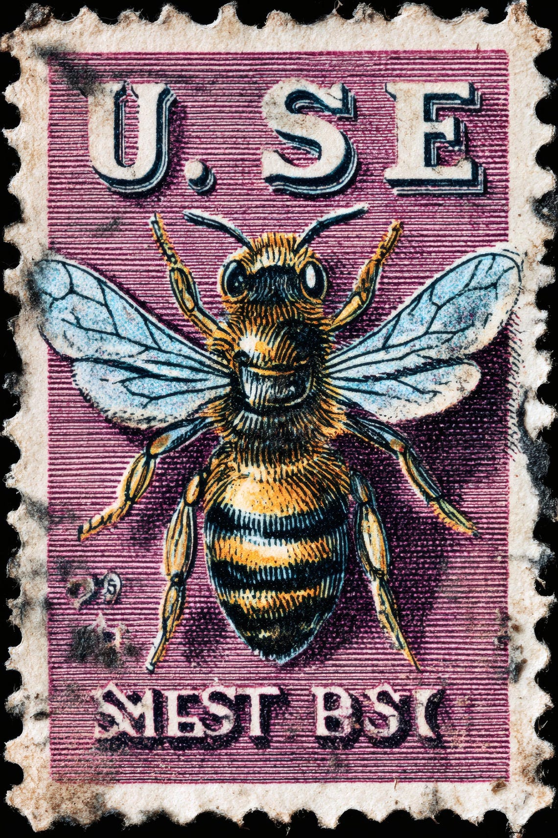 12 Vintage Bee Postage Stamps Honeycomb Ephemera Collection Retro Bee ...