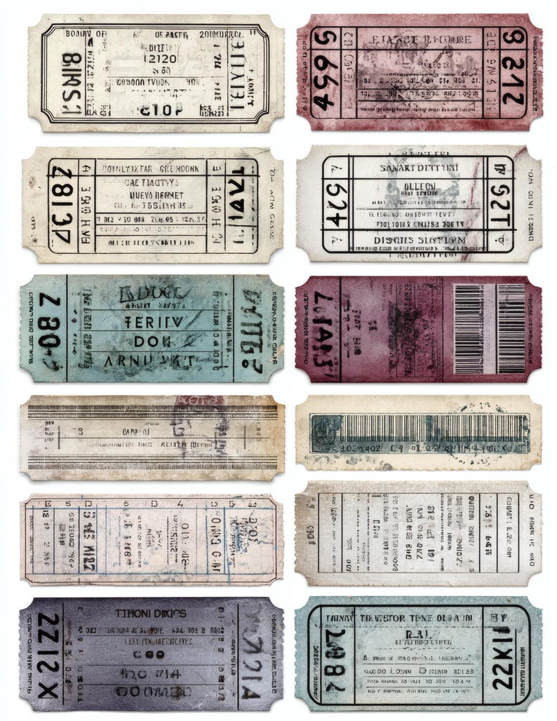 Vintage Train Ticket Ephemera Printable, Retro Travel Pass Collage ...
