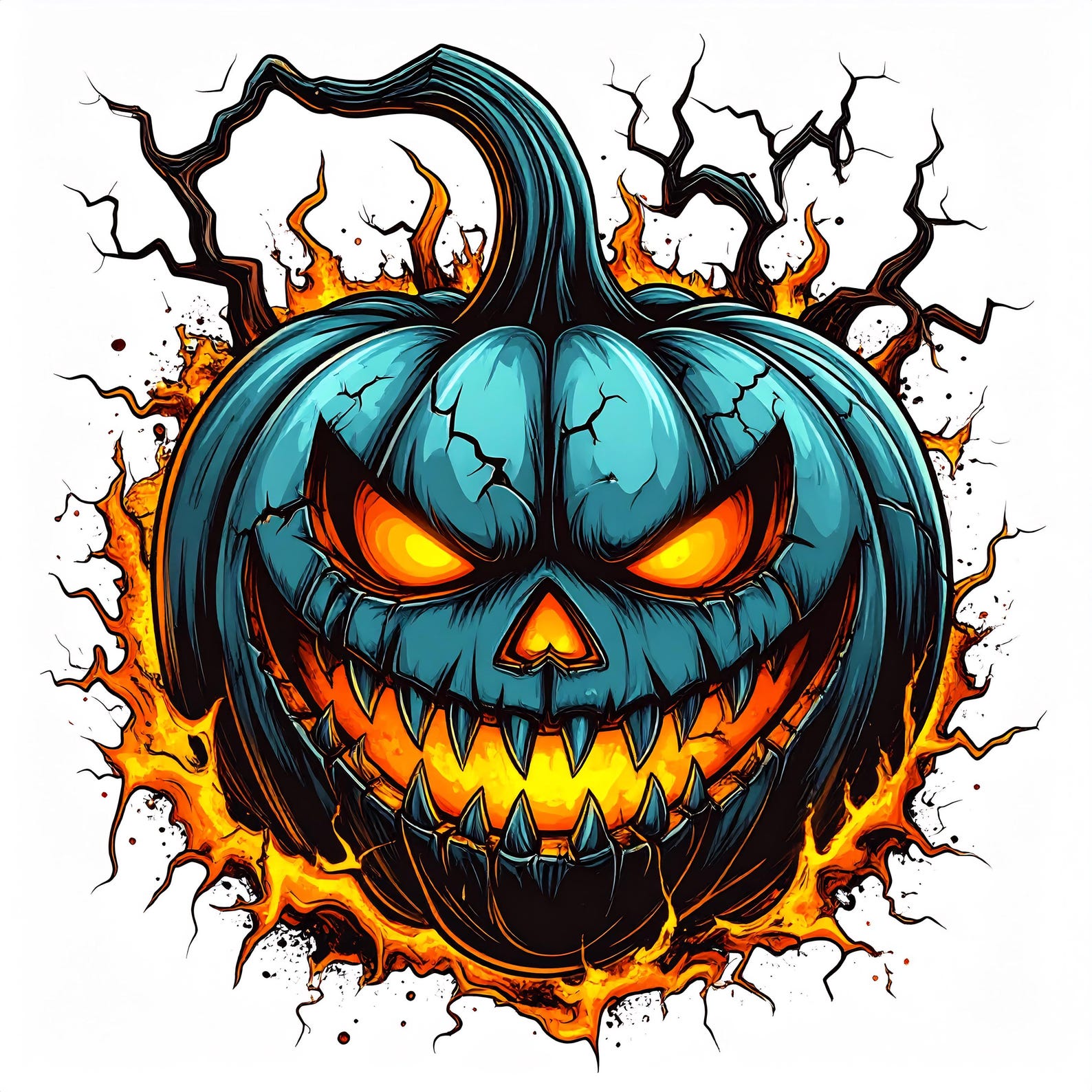 Creepy Monster Pumpkin Clipart With Glowing Eyes and Mouth Horror ...