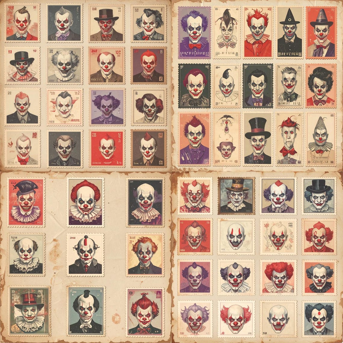 Vintage Joker Stamps Ephemera Sheet Bundle With 100+ Creepy Clown ...