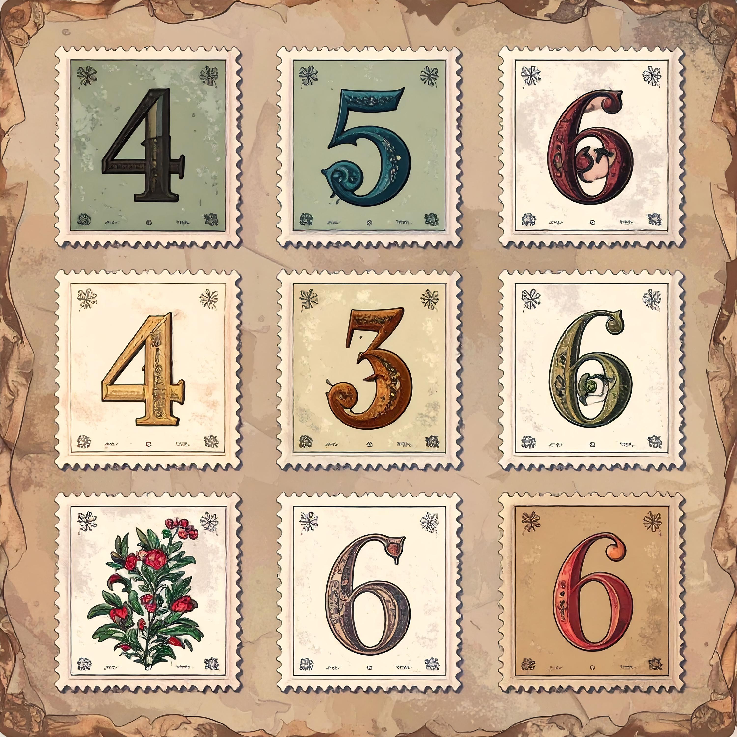 Number Postage Stamps Collage Sheet for Junk Journal Printable Ephemera ...