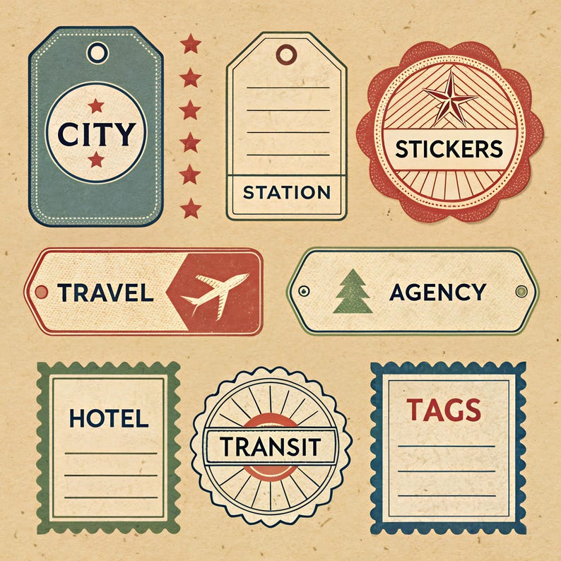 Vintage Travel Labels Printable | 90+ Retro Ephemera Stickers | Junk ...