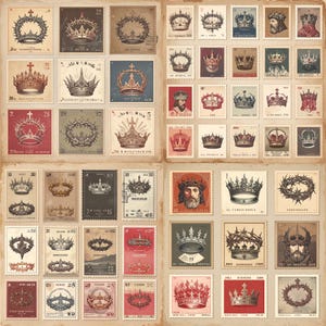 Crown Postage Stamp Collage Sheet Vintage Royal Printable Junk Journal ...