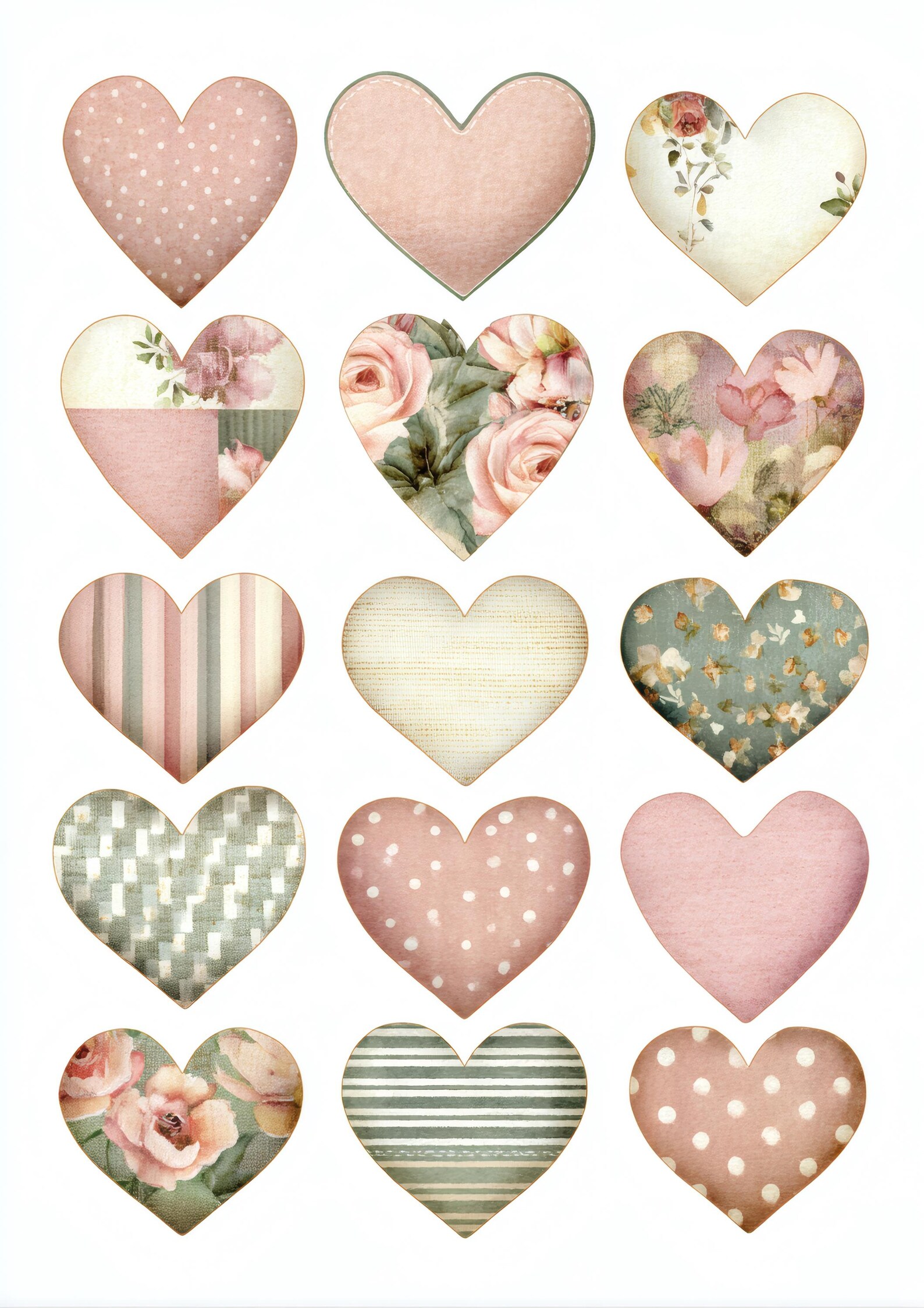 Patchwork Heart Labels Printable, Valentine Junk Journal Ephemera ...
