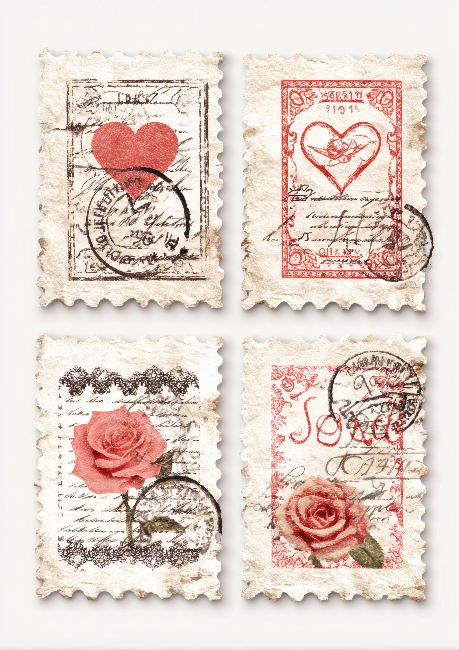 Vintage Valentine Postage Stamps, Junk Journal Printable Stamps, Love ...