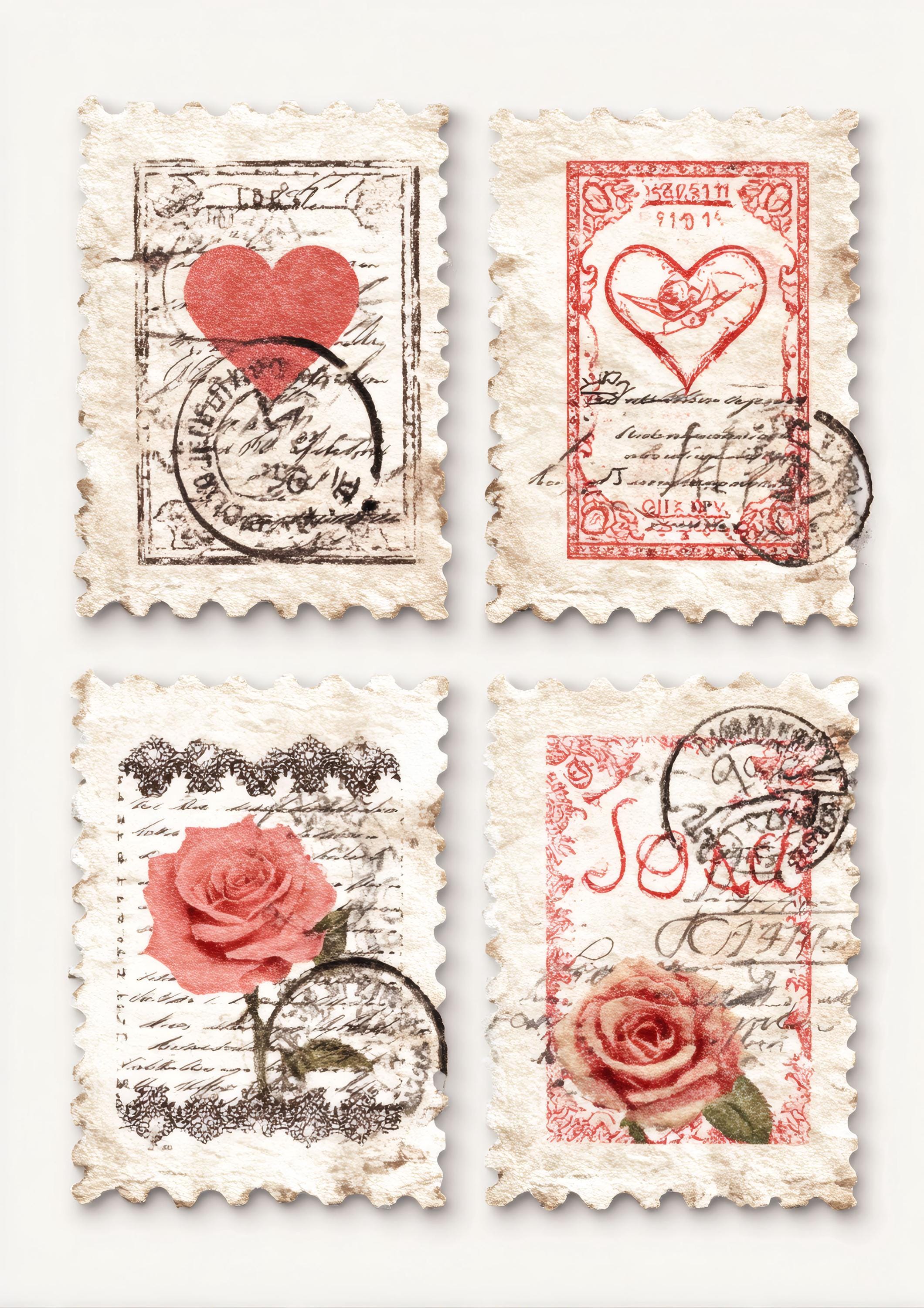Vintage Valentine Postage Stamps, Junk Journal Printable Stamps, Love ...