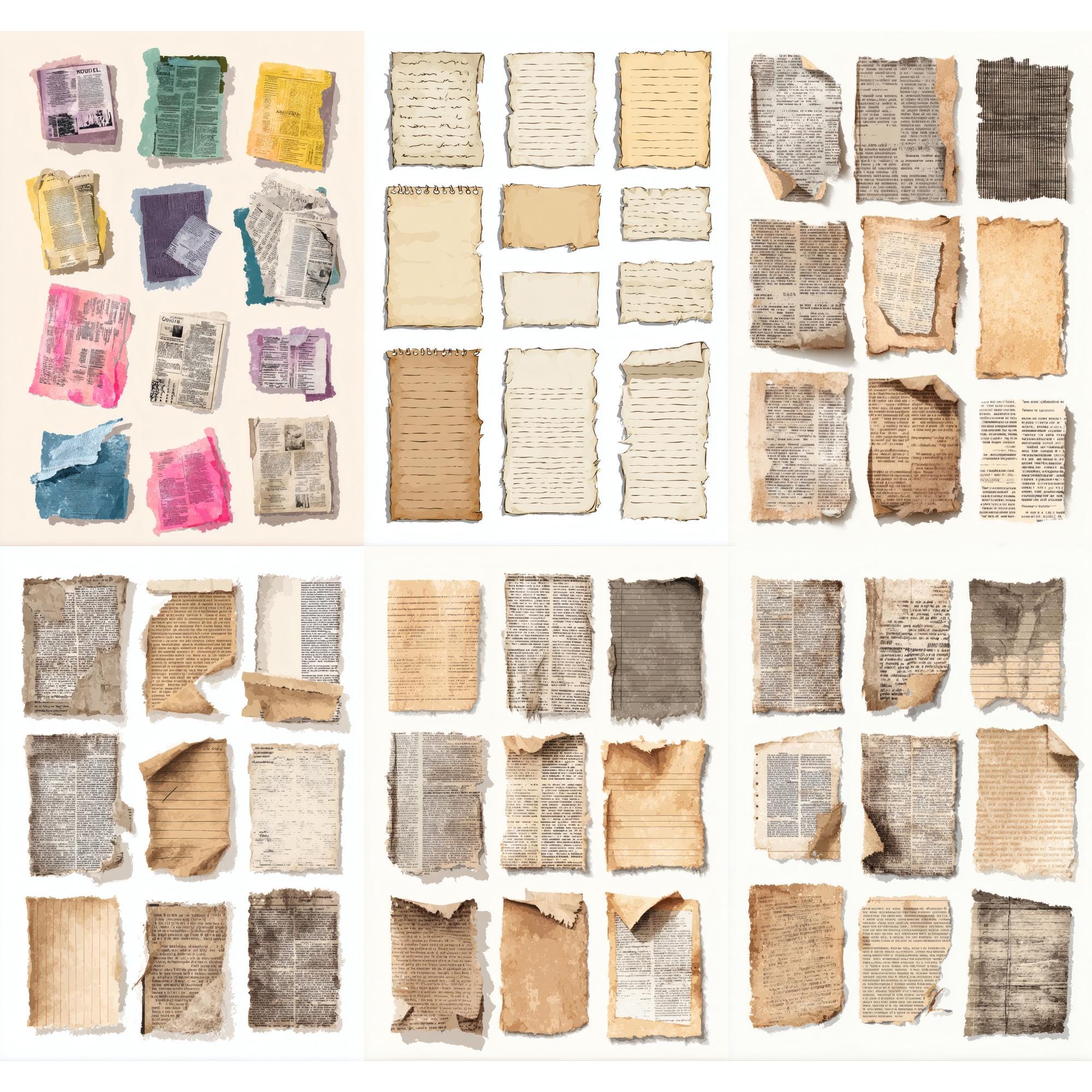 Torn Paper Junk Journal Pieces, Vintage Newspaper Scraps, Retro ...