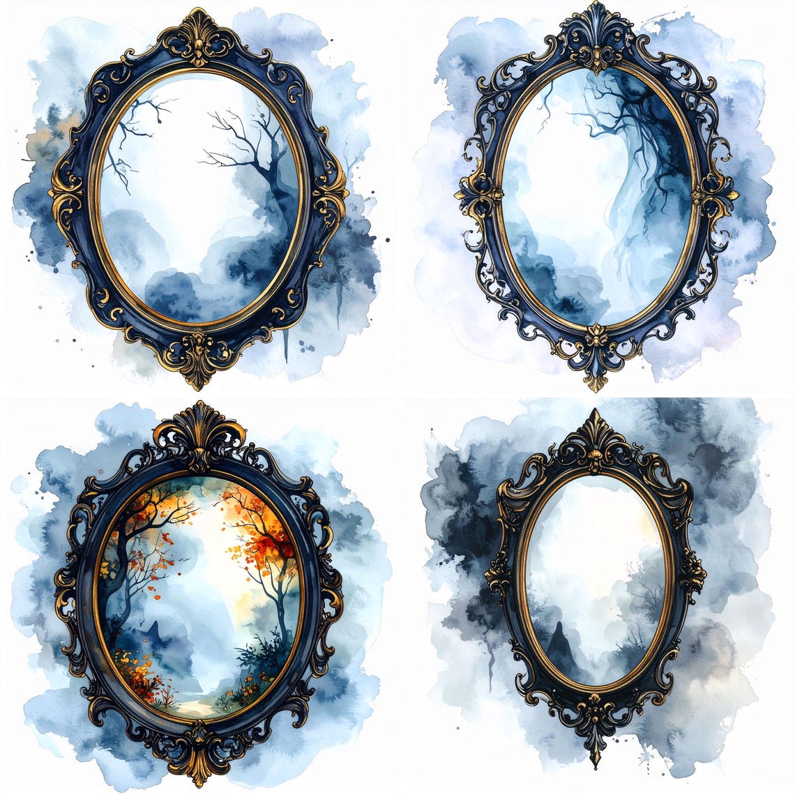 12 Victorian Frame Autumn Forest Clipart Watercolor Ornate Gold Vintage ...