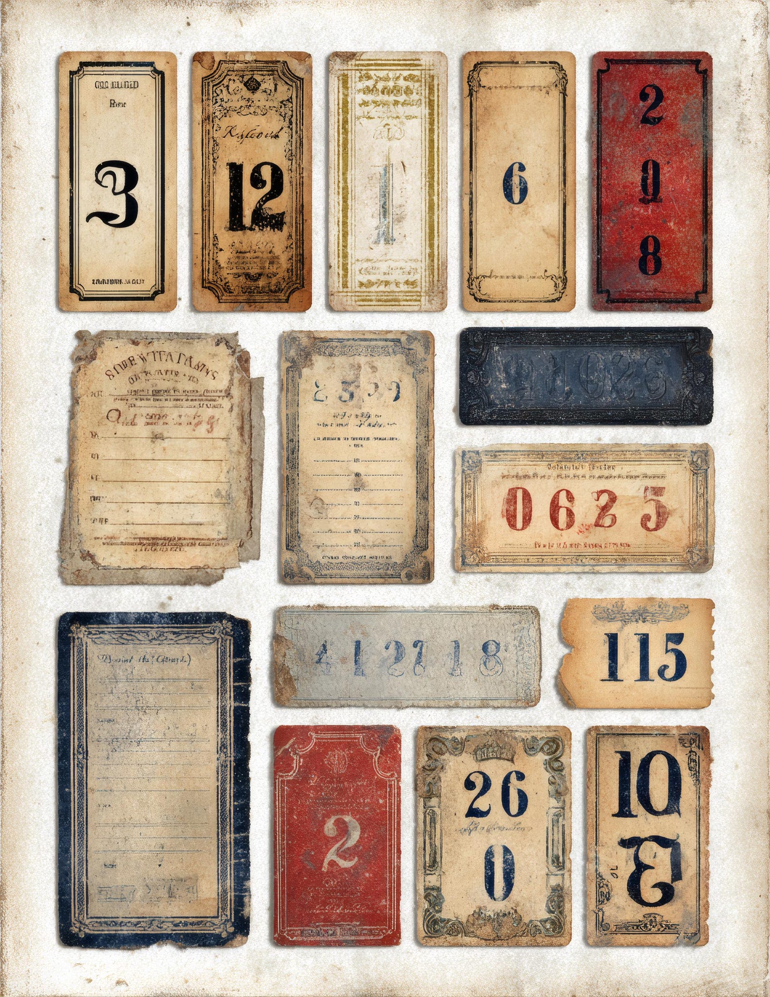 Printable Vintage Number Labels Ephemera, Junk Journal Tags and ...