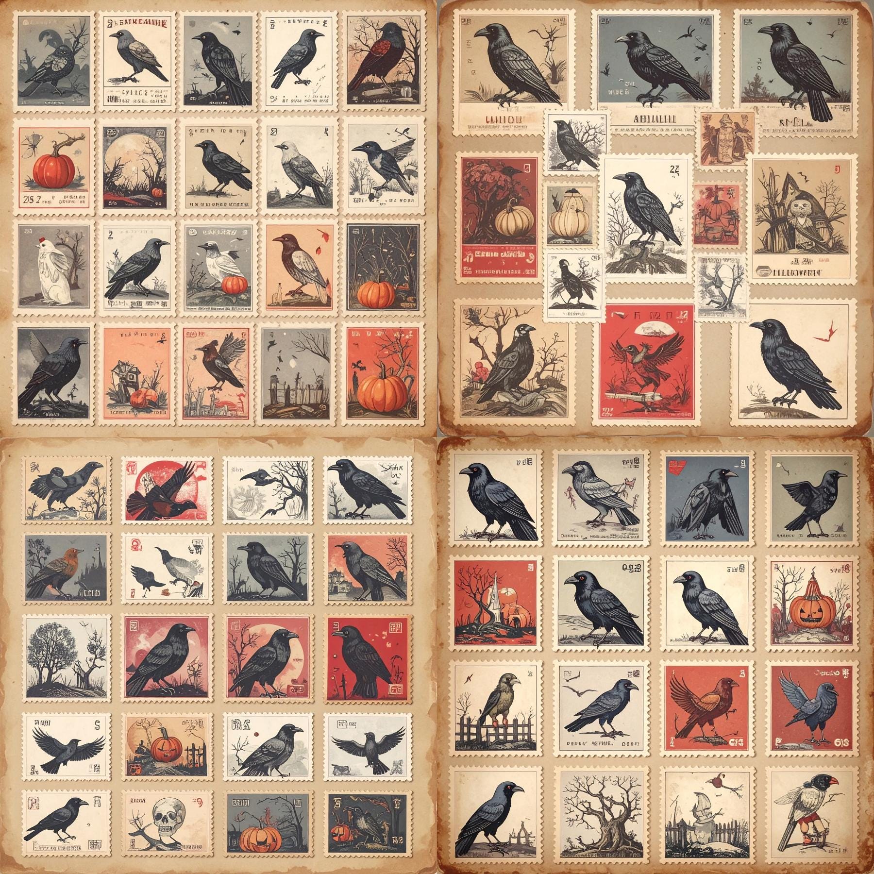 Vintage Crow Stamps Ephemera Sheet Bundle With 100+ Halloween Stamps ...