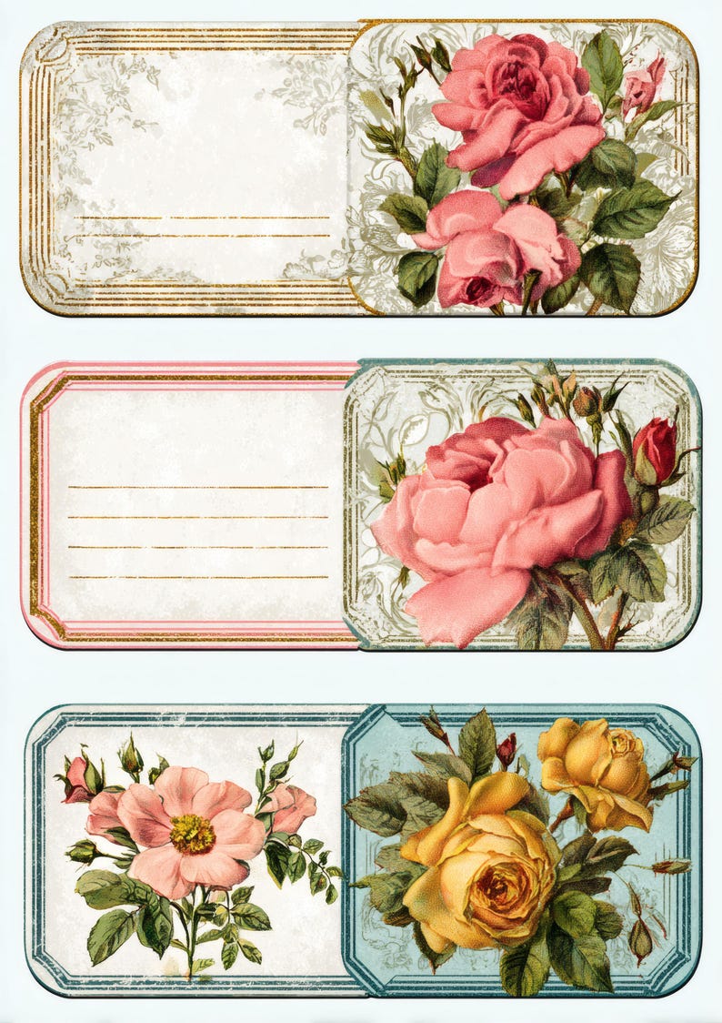Shabby Chic Rose Labels, Vintage Floral Laabel, Pastel Garden Scrapbook ...