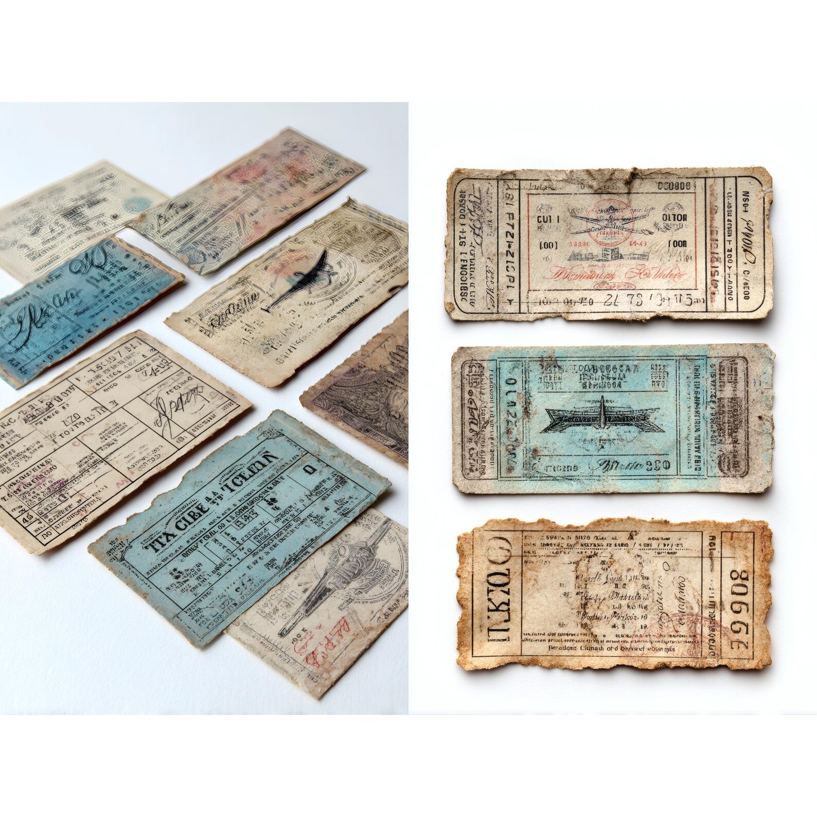 Vintage Flight Ticket Stubs Printable Ephemera Set Faded Blue Sepia ...