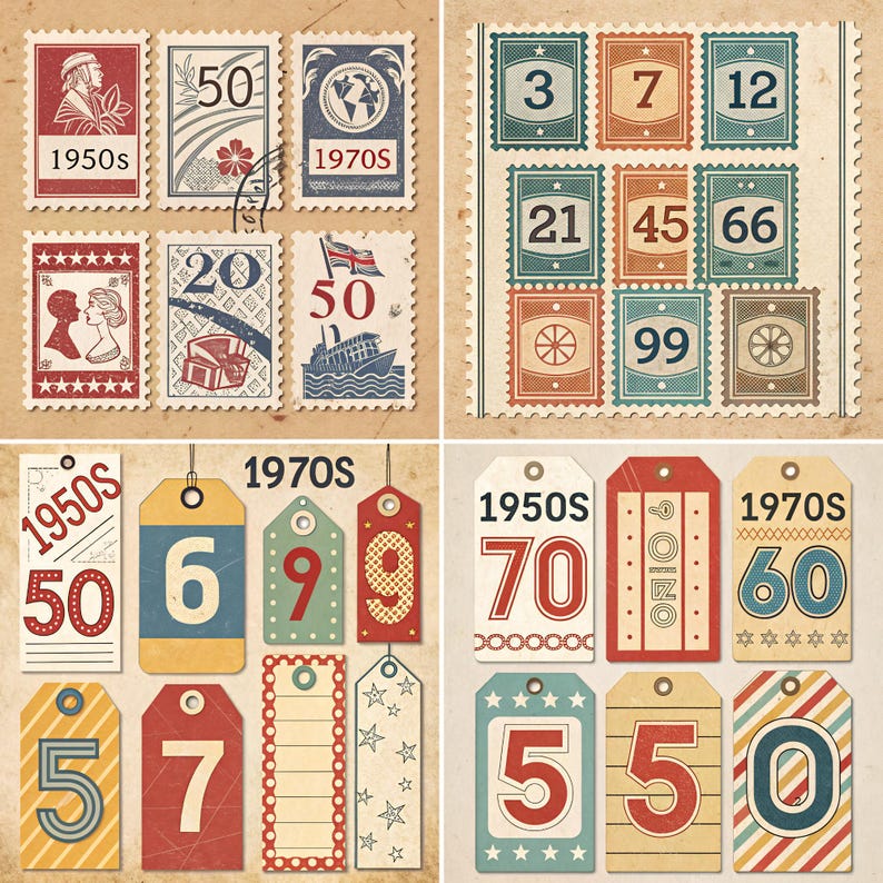 Retro Number Ephemera Printable | Vintage Bold Numbers Collage Sheets ...