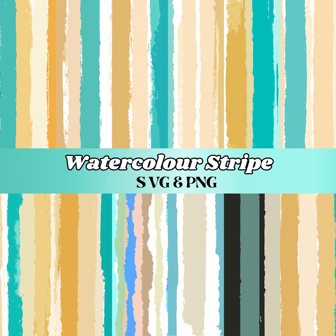 Watercolor Stripe SVG Bundle, Vertical Lines in Coastal Blues & Earth ...