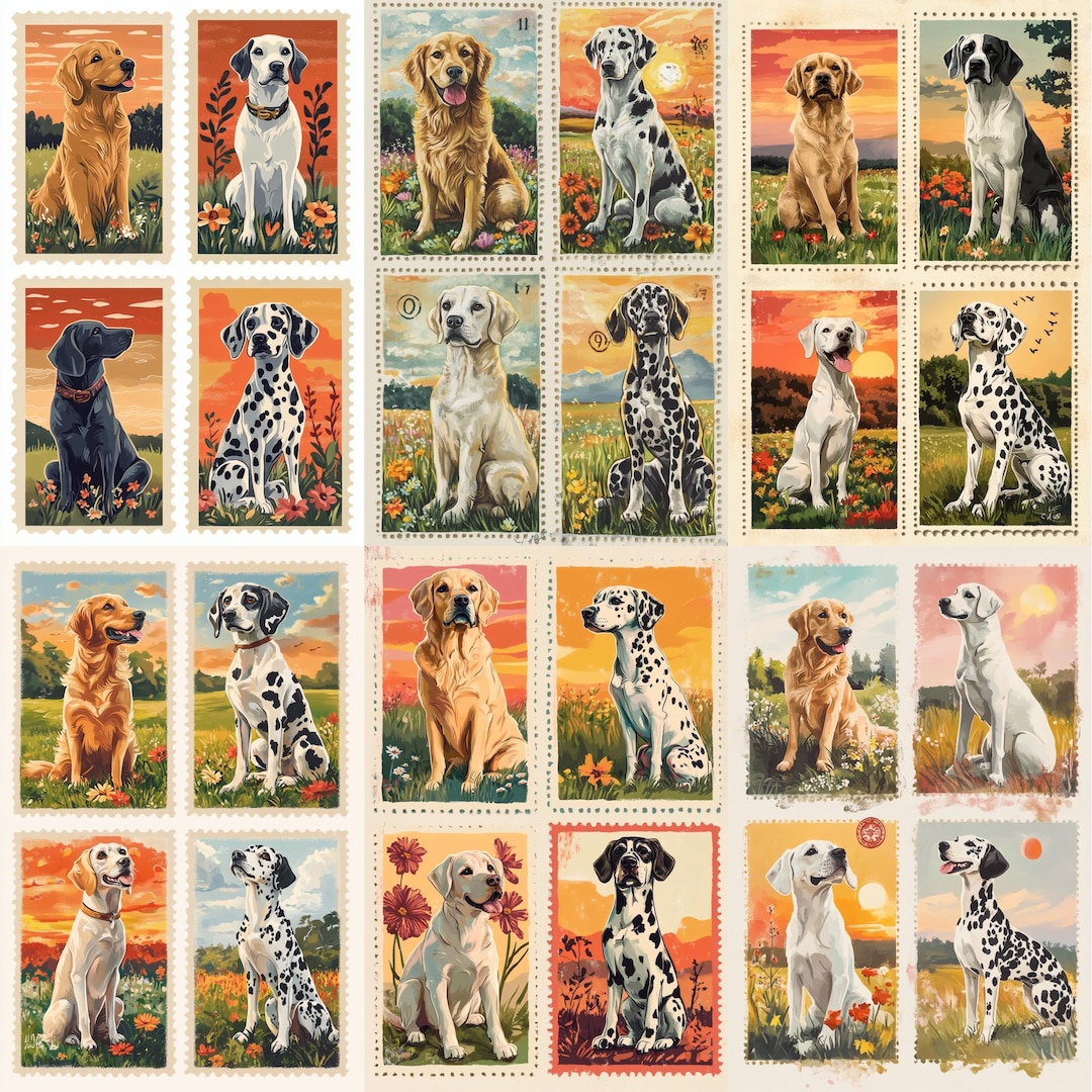 48 Dog Postage Stamp Clipart Bundle Watercolor Dog Stamp Set for ...