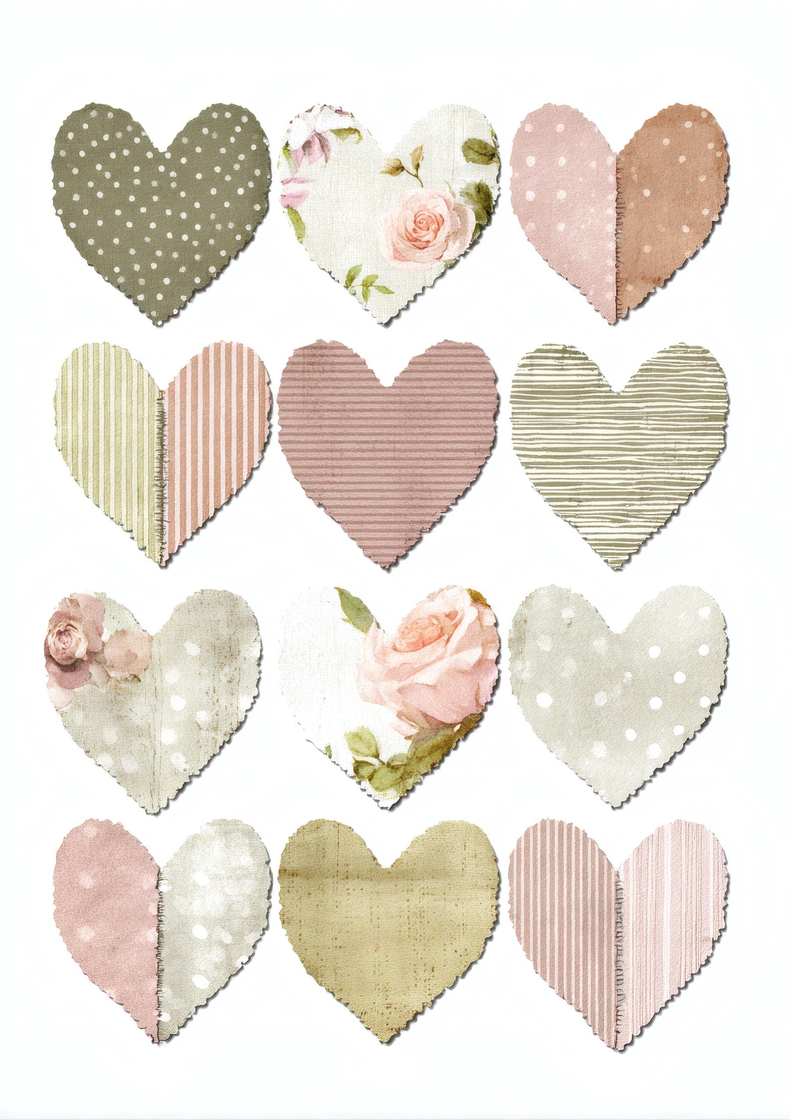 Patchwork Heart Labels Printable, Valentine Junk Journal Ephemera ...