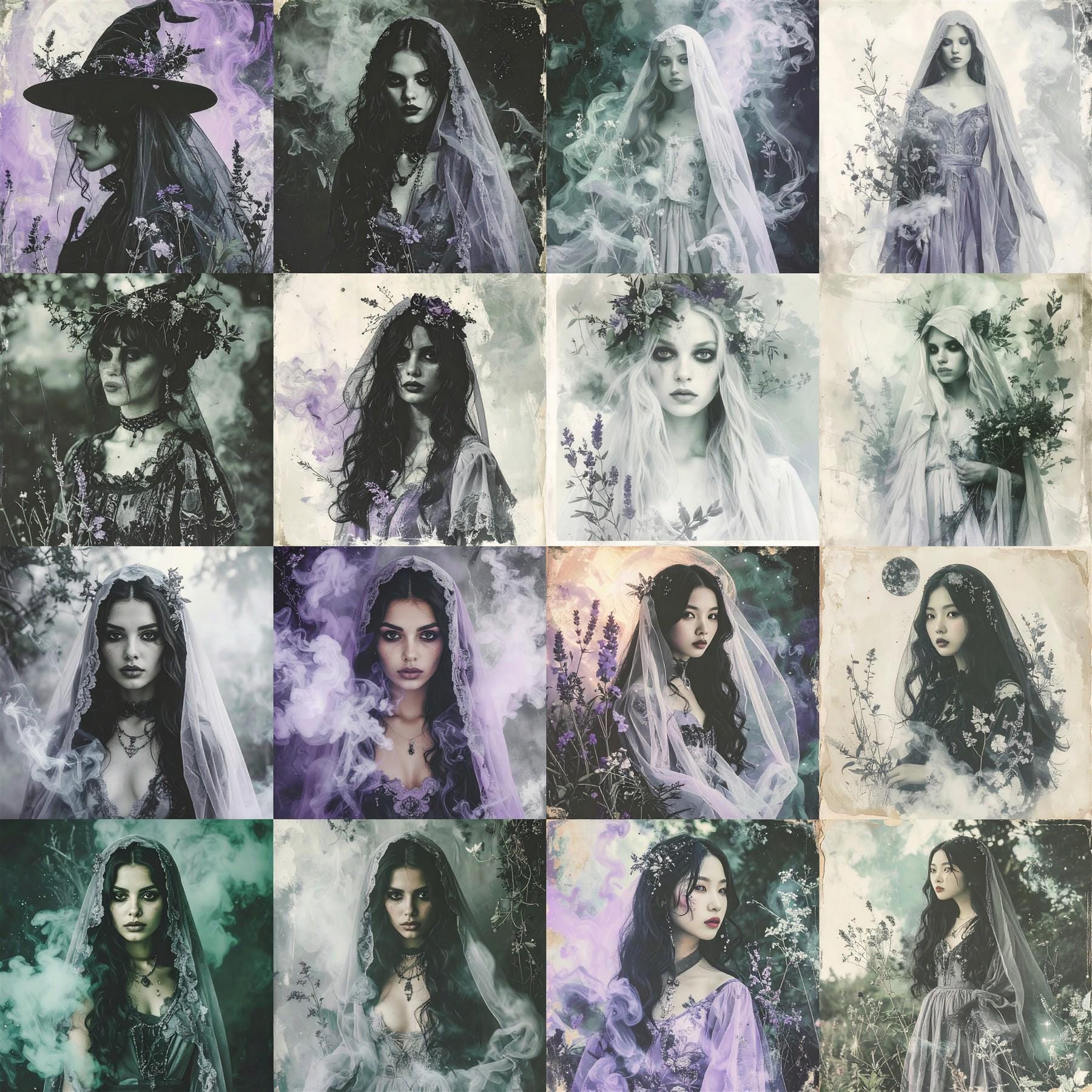 Gothic Witch Portrait Printable Dark Purple Aesthetic Ephemera for Junk ...