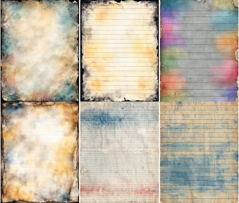 Vintage Lined Paper Pages, Old School Notebook Printable, Distressed ...