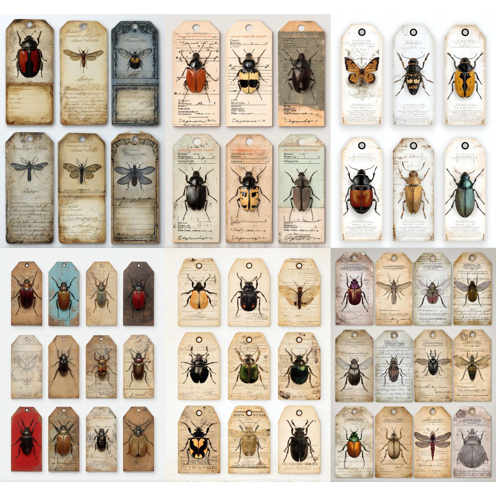 Insect Pocket Labels Printable, Bug Journal Labels, Vintage Insect ...