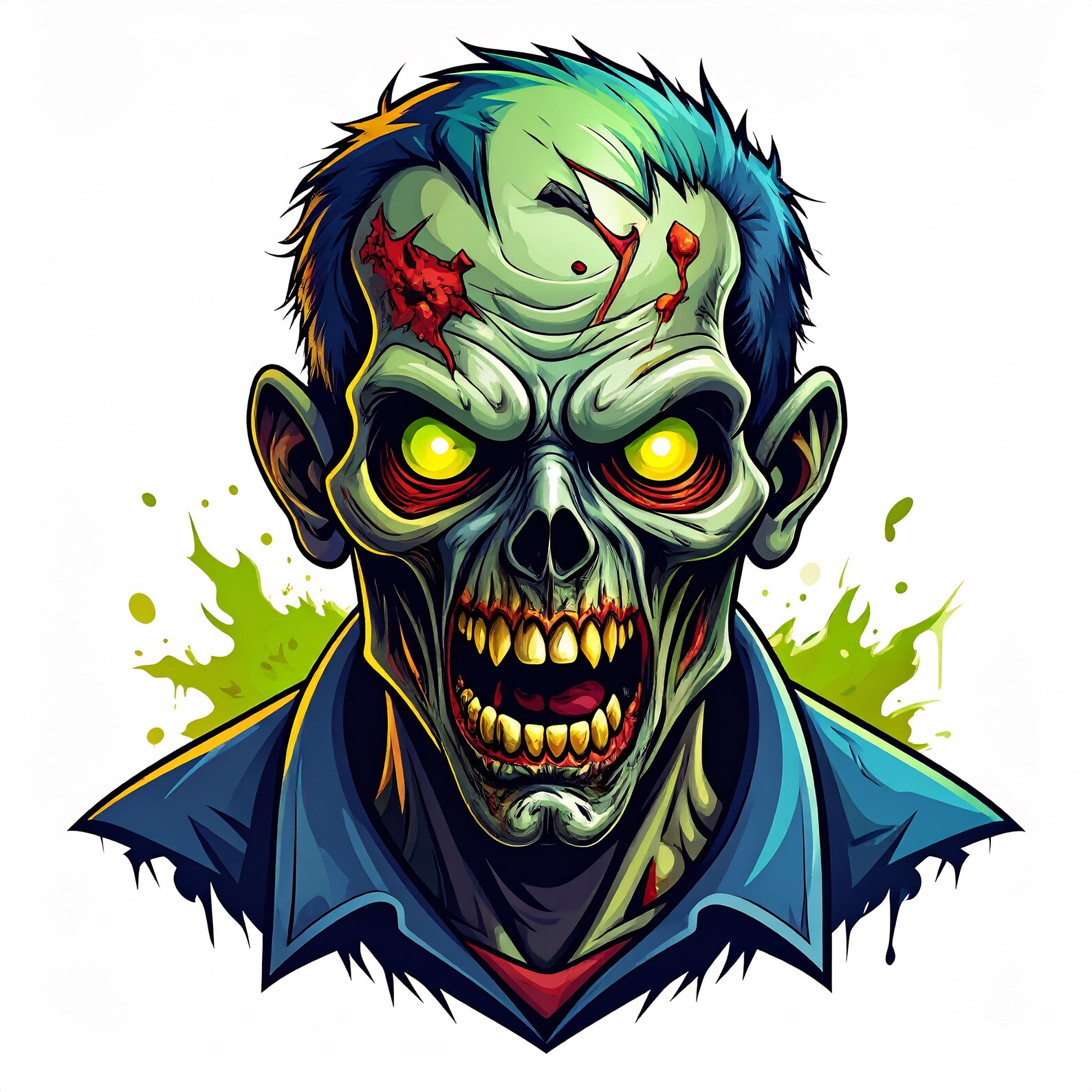 Zombie Head Clipart Bundle Scary Green Zombie Face Illustrations Horror ...