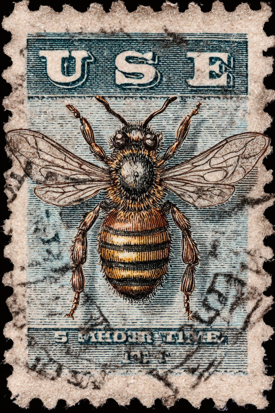 12 Vintage Bee Postage Stamps Honeycomb Ephemera Collection Retro Bee ...